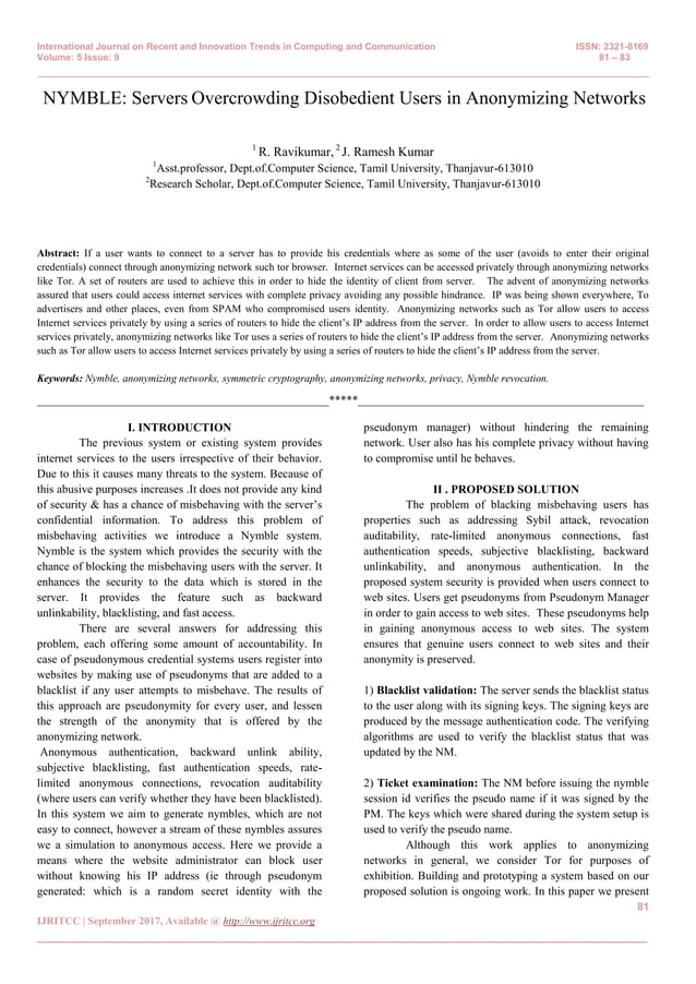 NYMBLE: Servers Overcrowding Disobedient Users in Anonymizing Networks | PDF