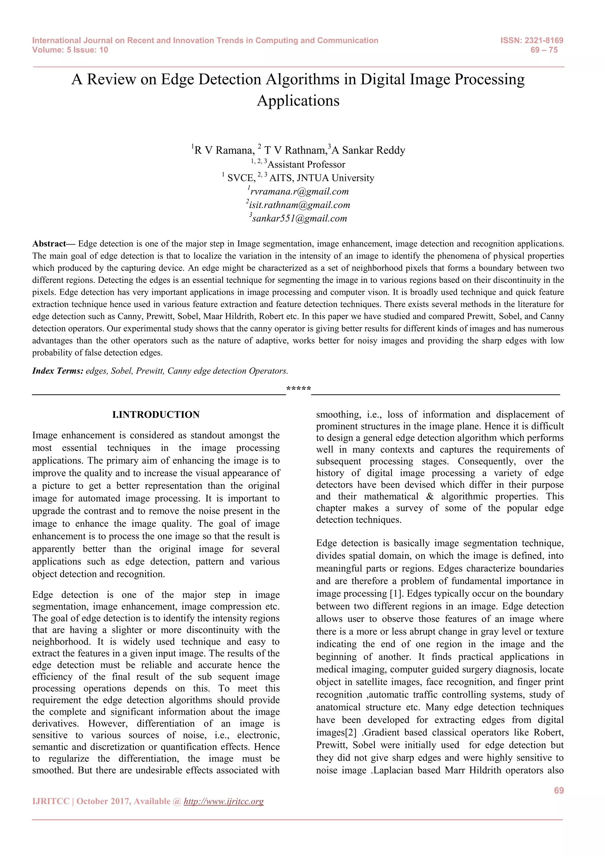 A Review On Edge Detection Algorithms In Digital Image Processing Applications Pdf