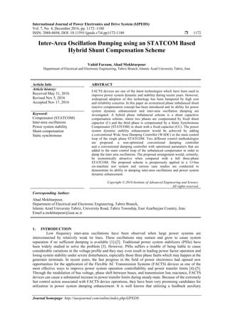 Inter-Area Oscillation Damping using an STATCOM Based Hybrid Shunt Compensation Scheme | PDF ...