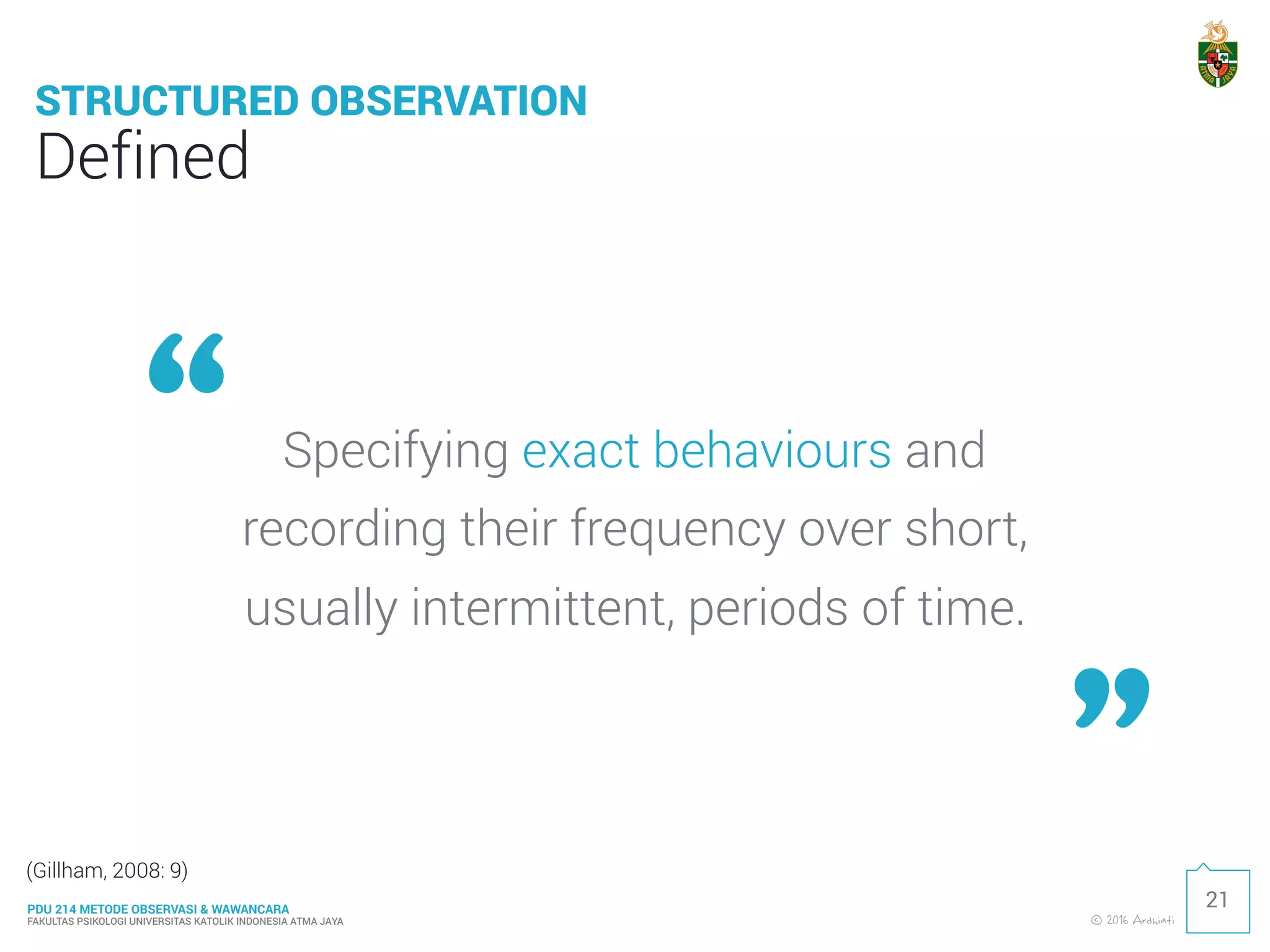 PDU 214 Methods of Observation & Interviewing: Introduction to ...