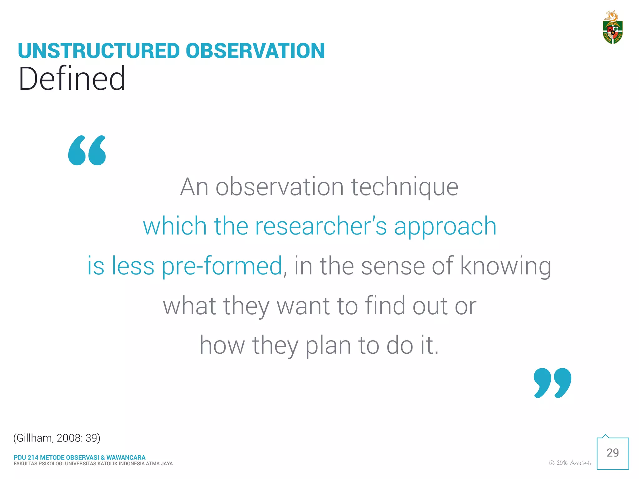 PDU 214 Methods of Observation & Interviewing: Introduction to ...