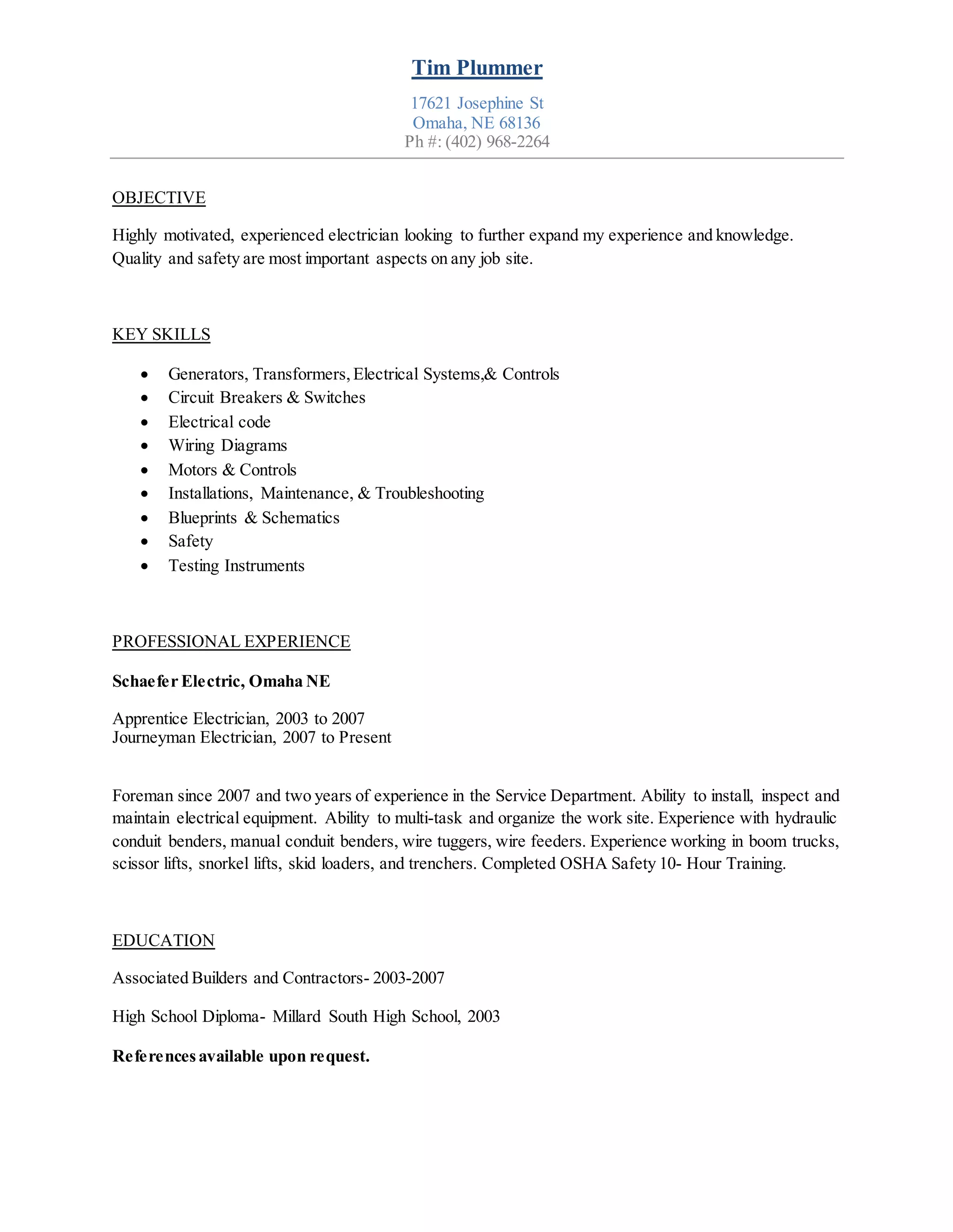 Tim Plummer Resume | DOCX