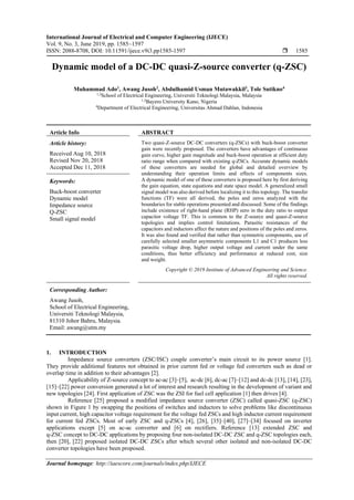 Dynamic model of A DC-DC quasi-Z-source converter (q-ZSC) | PDF