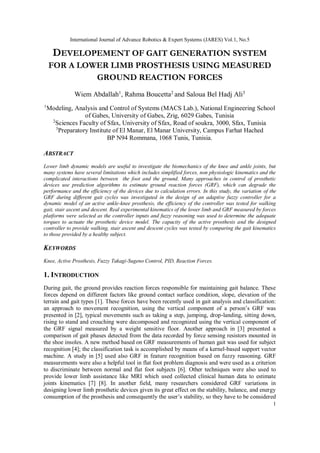 DEVELOPEMENT OF GAIT GENERATION SYSTEM FOR A LOWER LIMB PROSTHESIS USING MEASURED GROUND ...