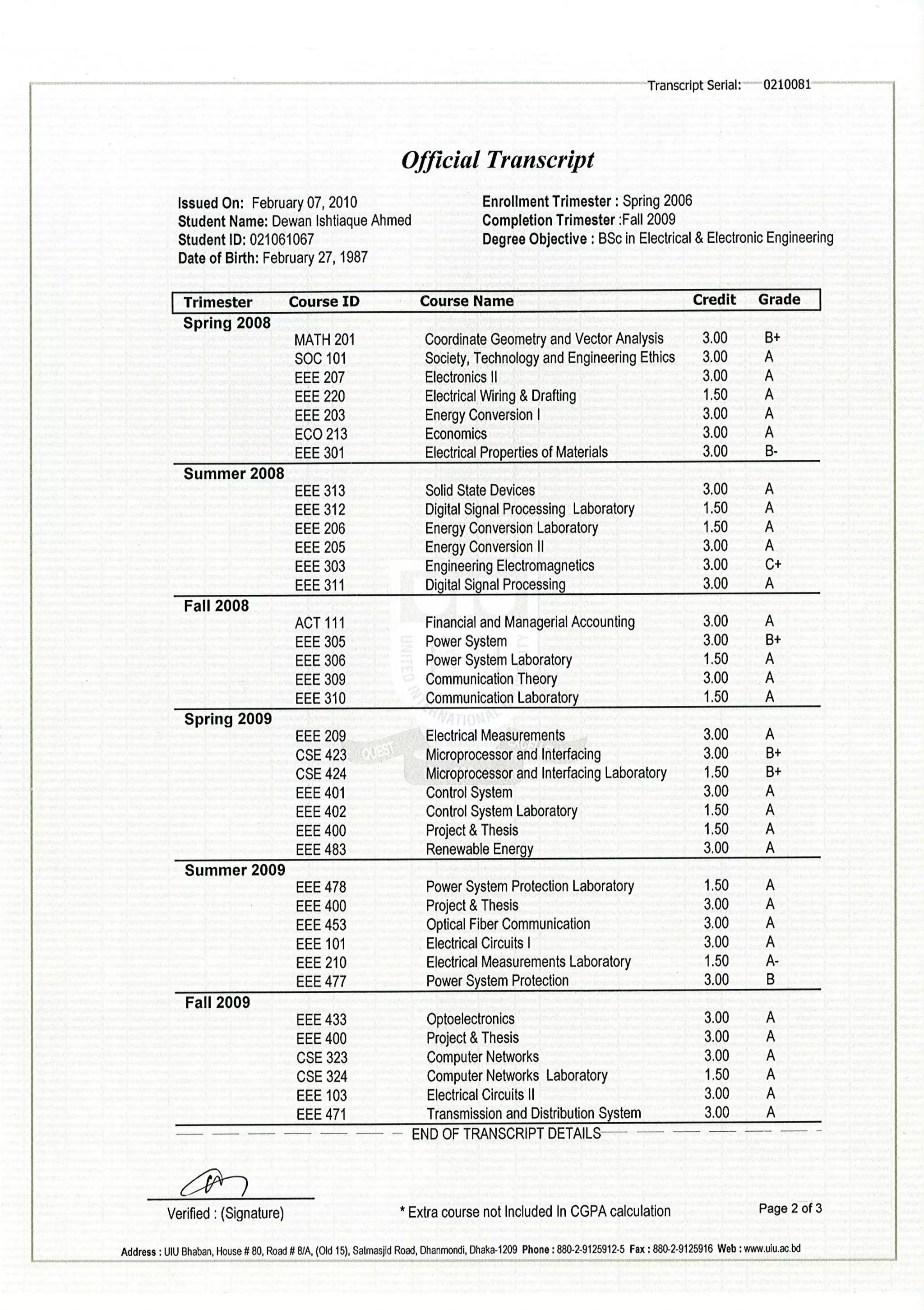 ACADEMIC TRANSCRIPT | PDF