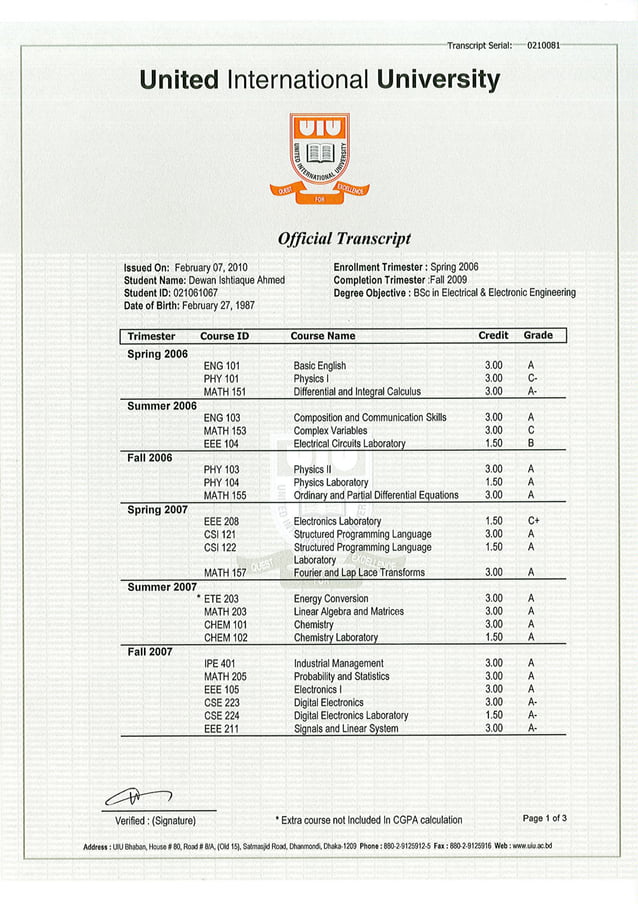 ACADEMIC TRANSCRIPT | PDF