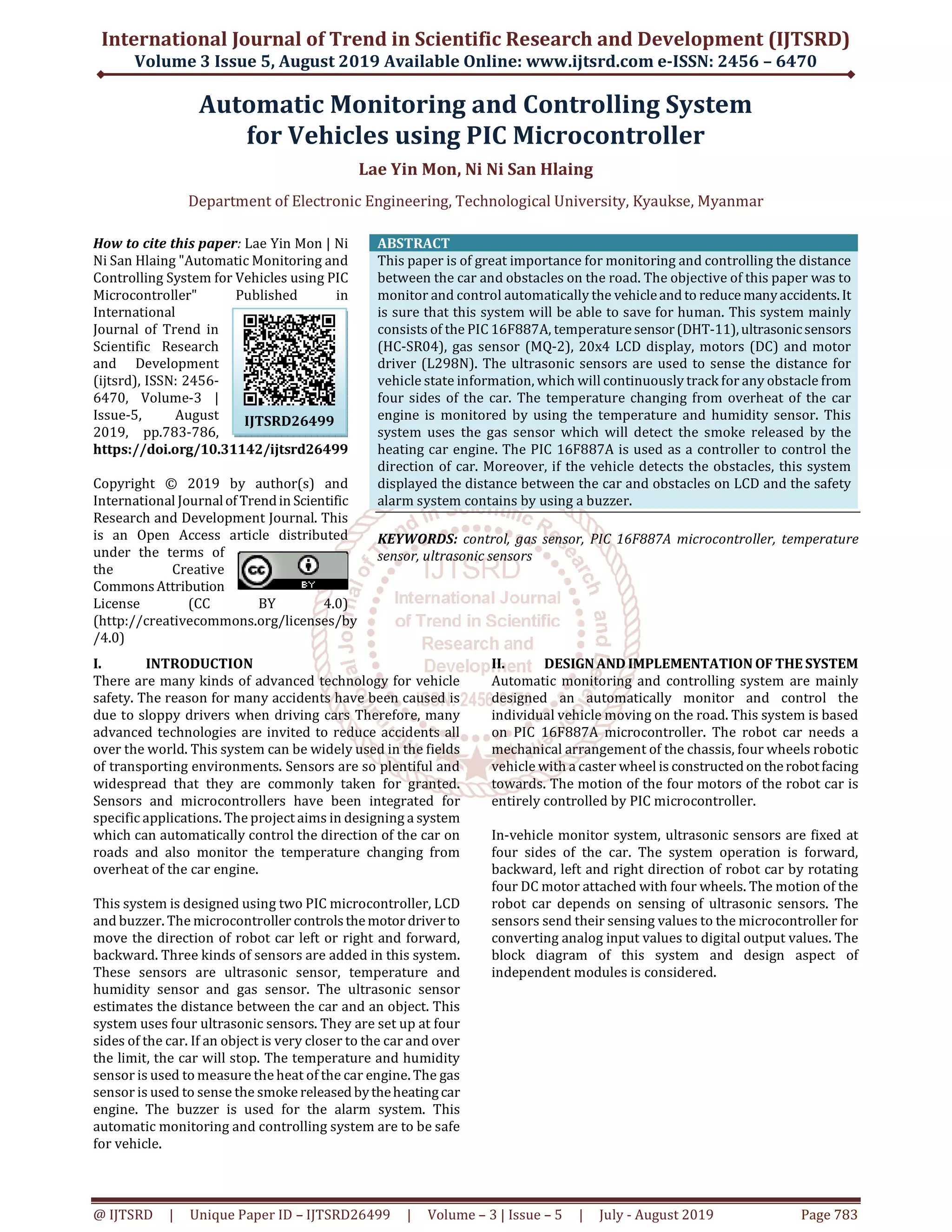 Automatic Monitoring And Controlling System For Vehicles Using Pic Microcontroller Pdf