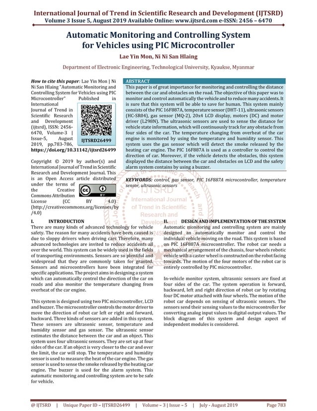 Automatic Monitoring and Controlling System for Vehicles using PIC Microcontroller | PDF