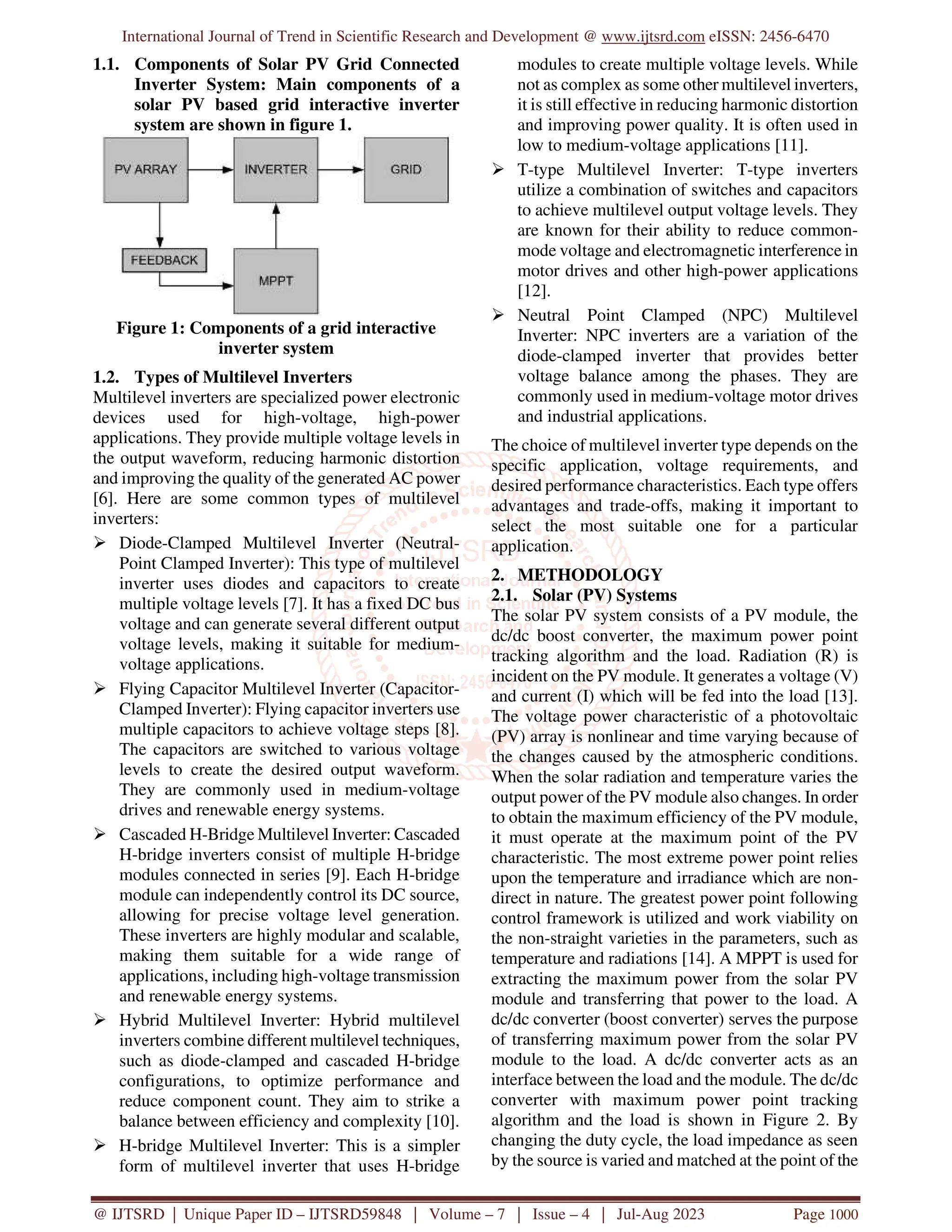 Photovoltaic Connected Cascaded H bridge Multilevel Inverters with Improved Harmonic Performance ...