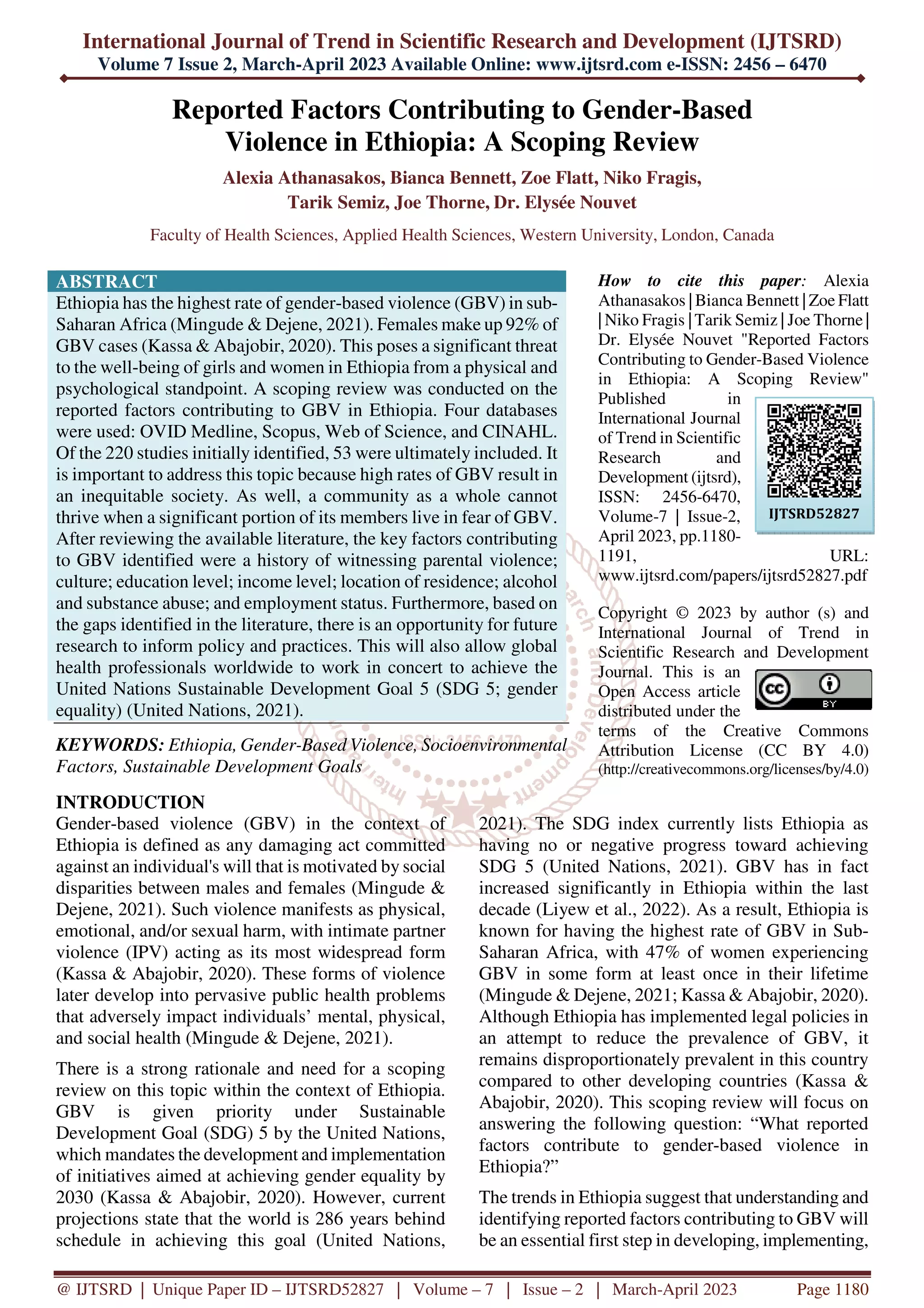 Reported Factors Contributing to Gender Based Violence in Ethiopia A ...