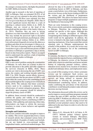 Reported Factors Contributing to Gender Based Violence in Ethiopia A ...