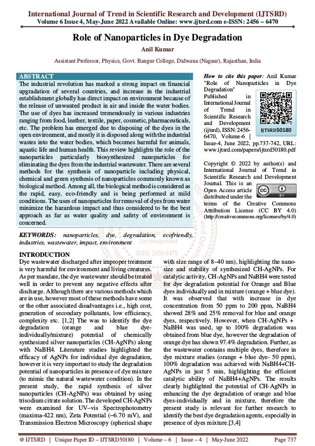 Role of Nanoparticles in Dye Degradation | PDF