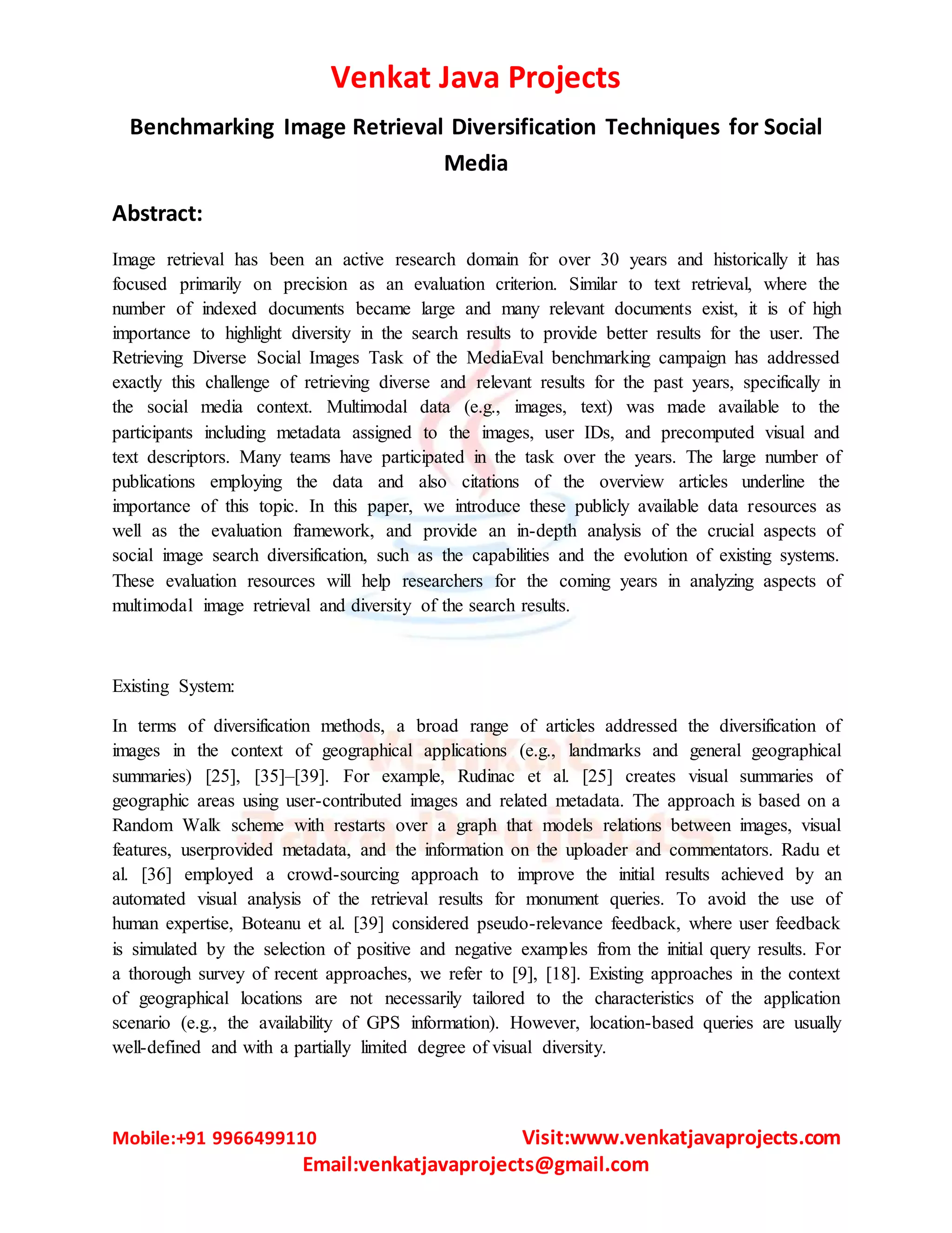 benchmarking image retrieval diversification techniques for social media | DOCX
