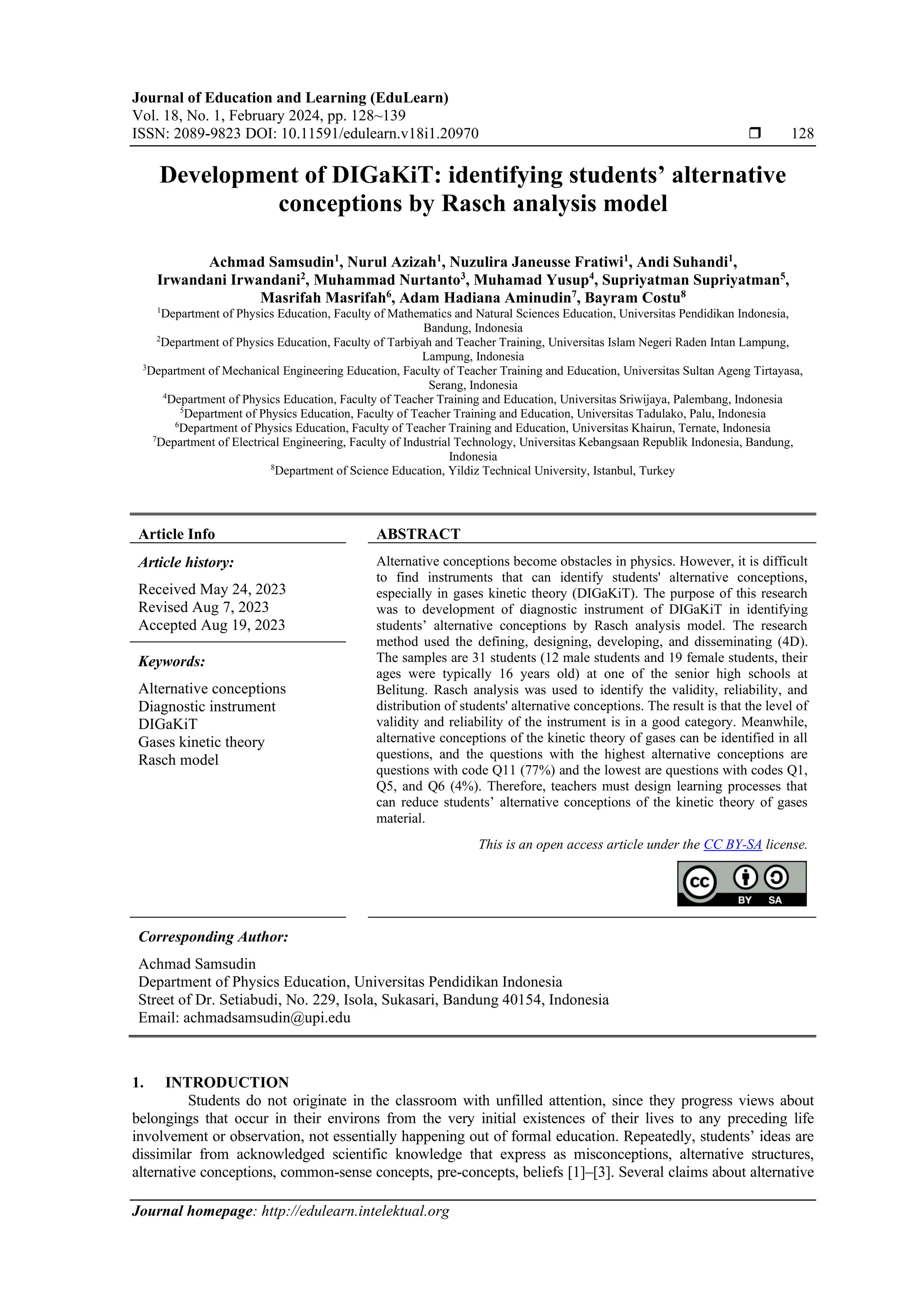 Development of DIGaKiT: identifying students’ alternative conceptions by Rasch analysis model | PDF