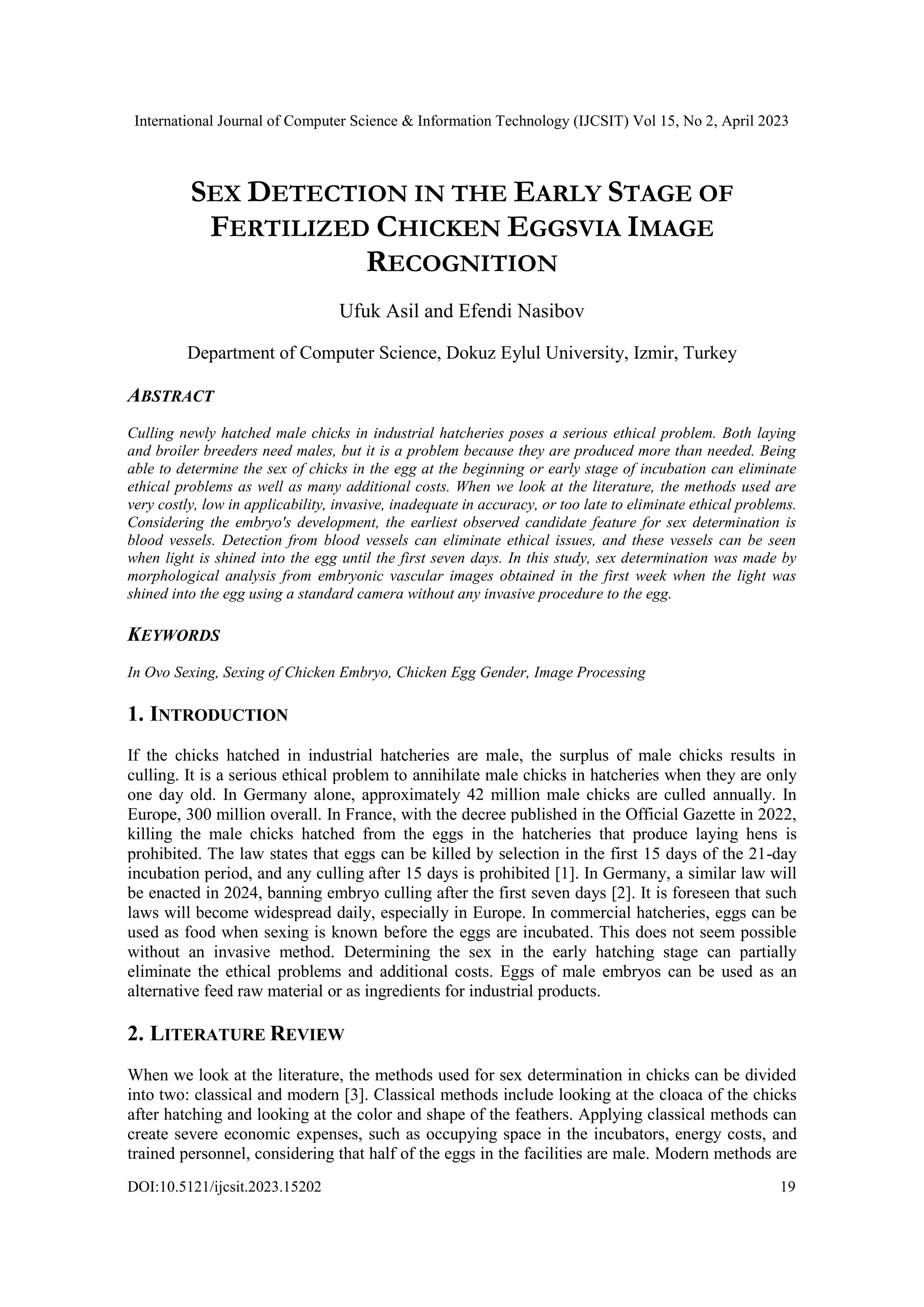 Sex Detection In The Early Stage Of Fertilized Chicken Eggsvia Image