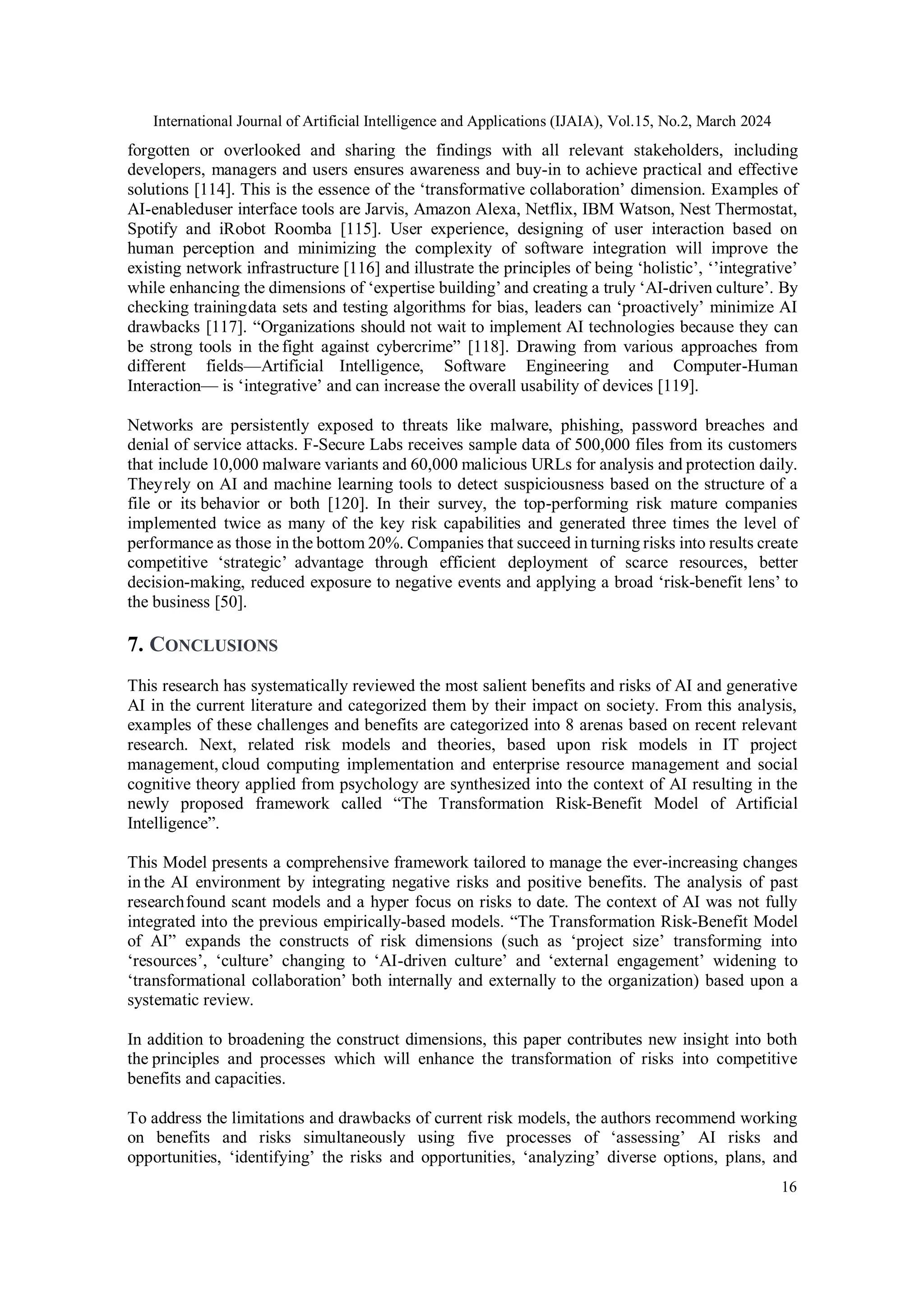 THE TRANSFORMATION RISK-BENEFIT MODEL OF ARTIFICIAL INTELLIGENCE:BALANCING RISKS AND BENEFITS ...