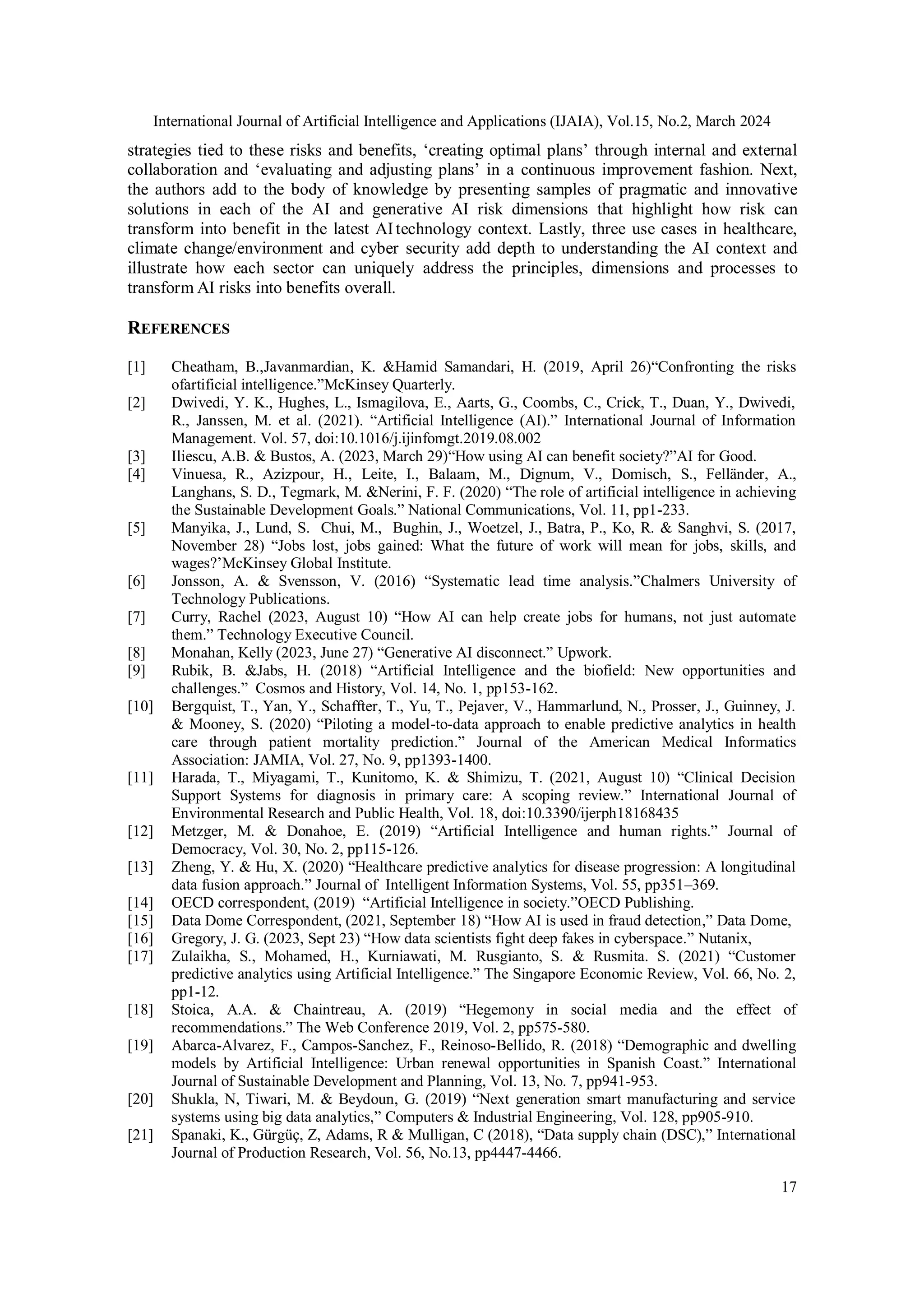 THE TRANSFORMATION RISK-BENEFIT MODEL OF ARTIFICIAL INTELLIGENCE:BALANCING RISKS AND BENEFITS ...