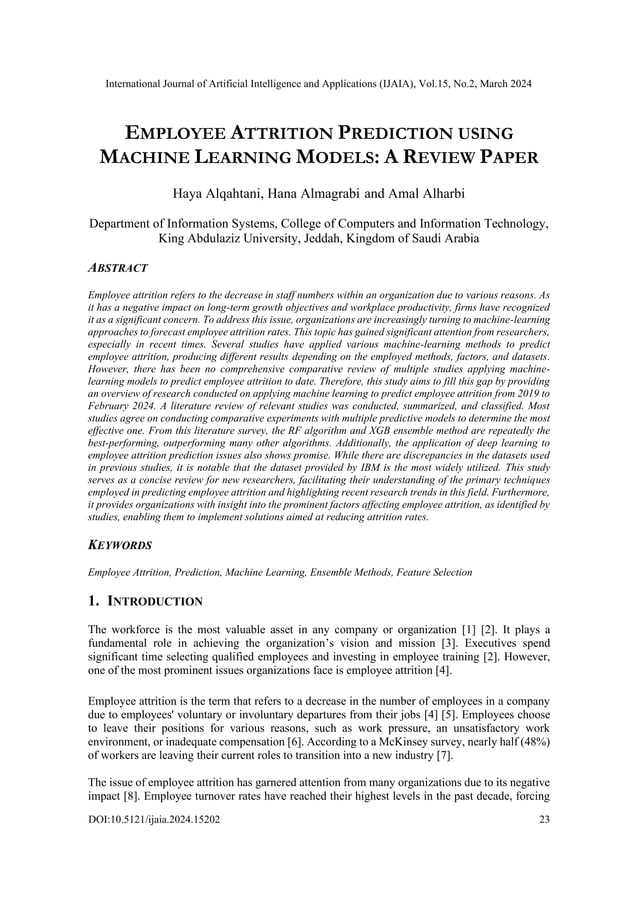 EMPLOYEE ATTRITION PREDICTION USING MACHINE LEARNING MODELS: A REVIEW PAPER | PDF | Human ...