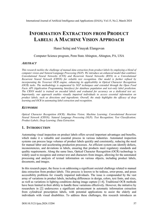 Information Extraction from Product Labels: A Machine Vision Approach | PDF