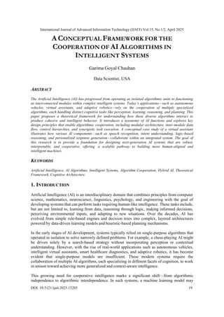 A CONCEPTUAL FRAMEWORK FOR THE COOPERATION OF AI ALGORITHMS IN INTELLIGENT SYSTEMS | PDF