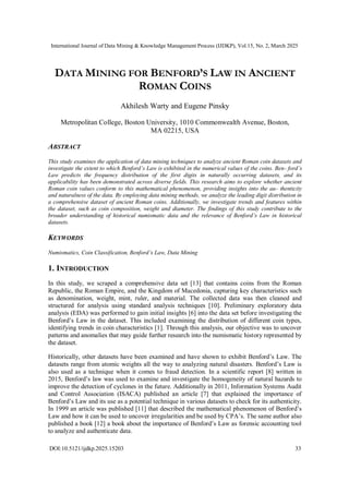 Data Mining for Benford’s Law in Ancient Roman Coins | PDF