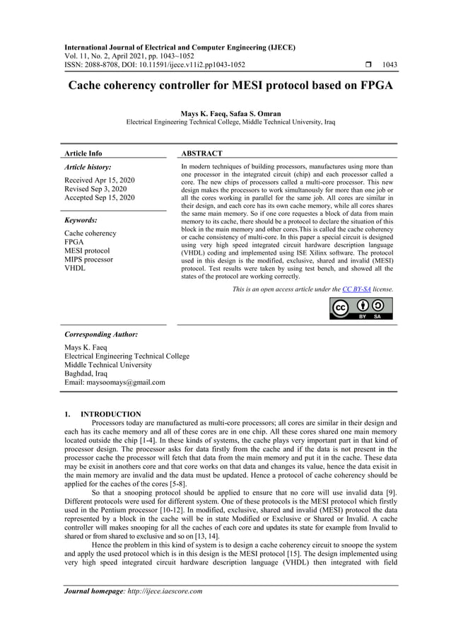Cache coherency controller for MESI protocol based on FPGA | PDF