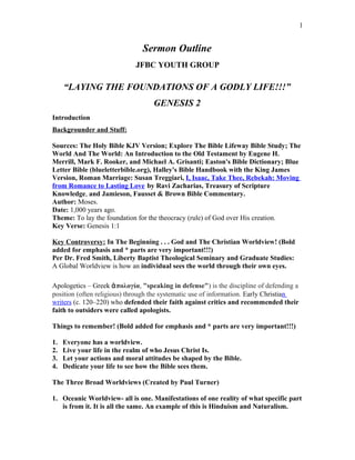 Sermon Outline Genesis 2 JFBC | DOC