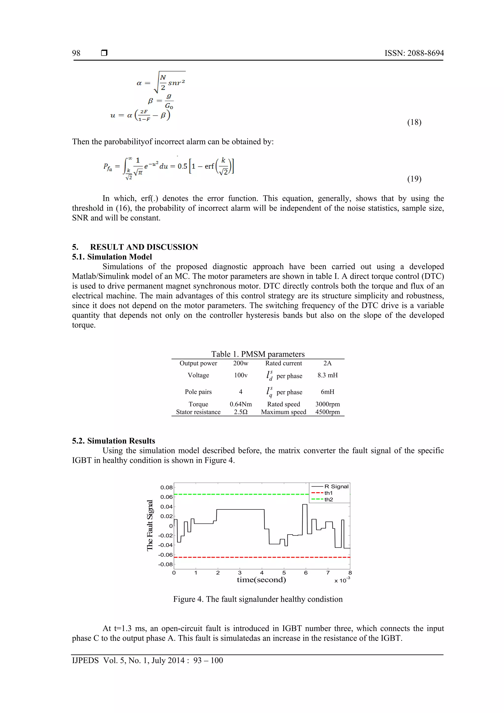 Concurrent Detection And Classification Of Faults In Matrix Converter