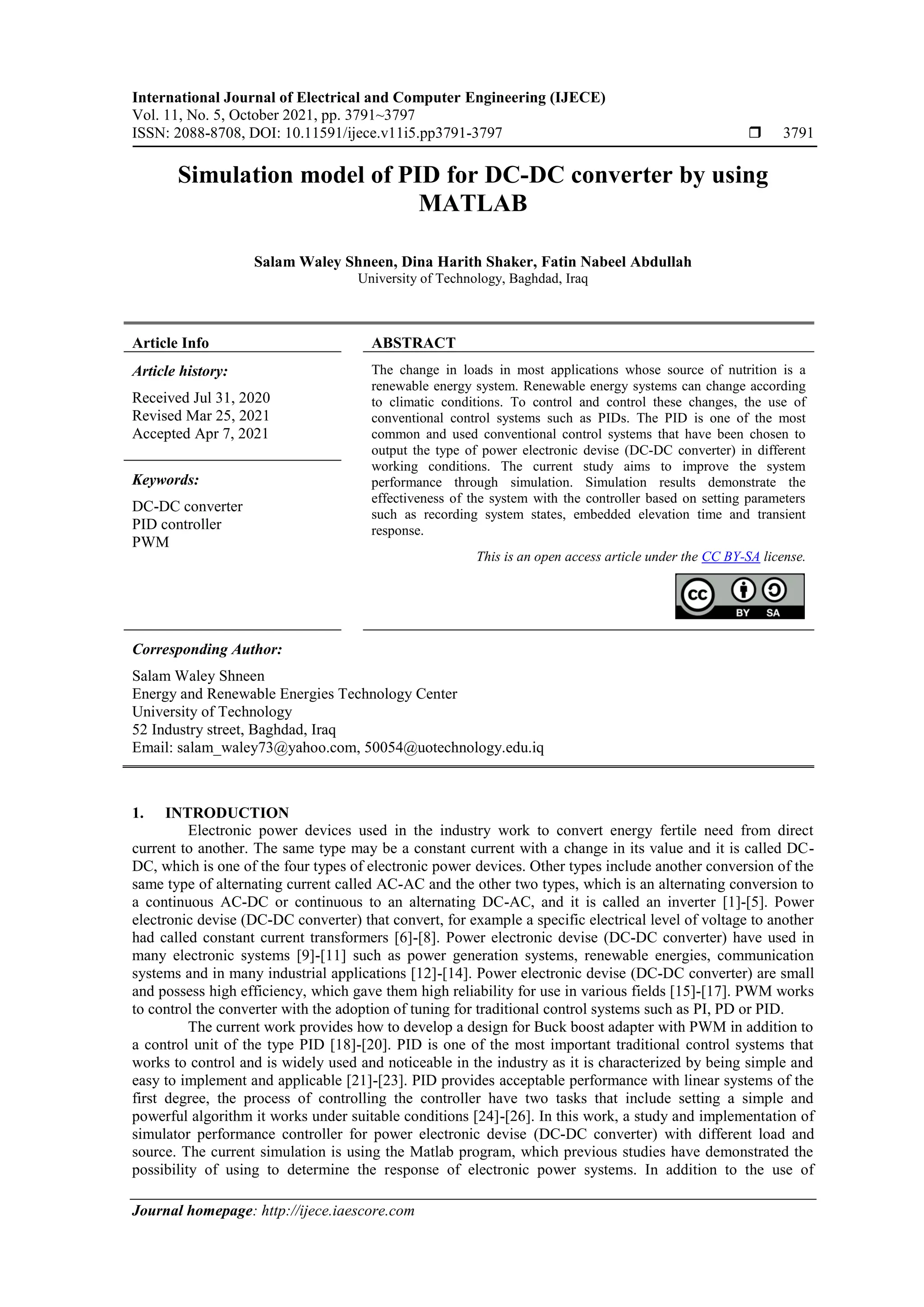 Simulation model of PID for DC-DC converter by using MATLAB | PDF