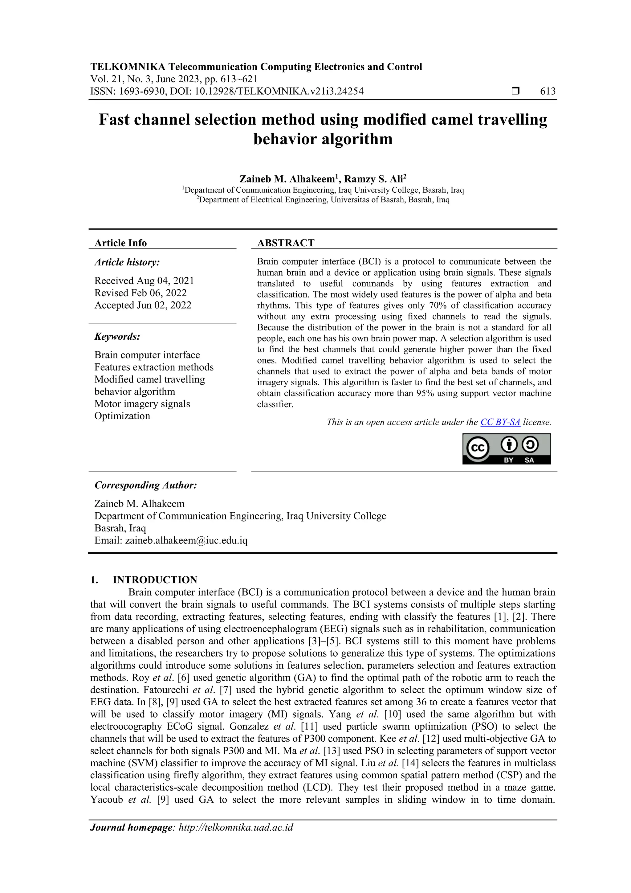 Fast channel selection method using modified camel travelling behavior algorithm | PDF