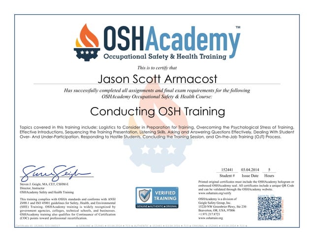 Conducting OSH Training | PDF