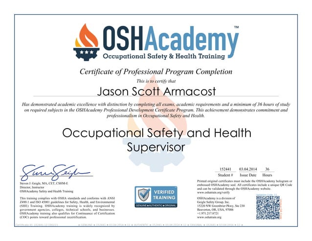Occupational Safety and Health Supervisor | PPT Occupational Safety and Health Supervisor | PPT