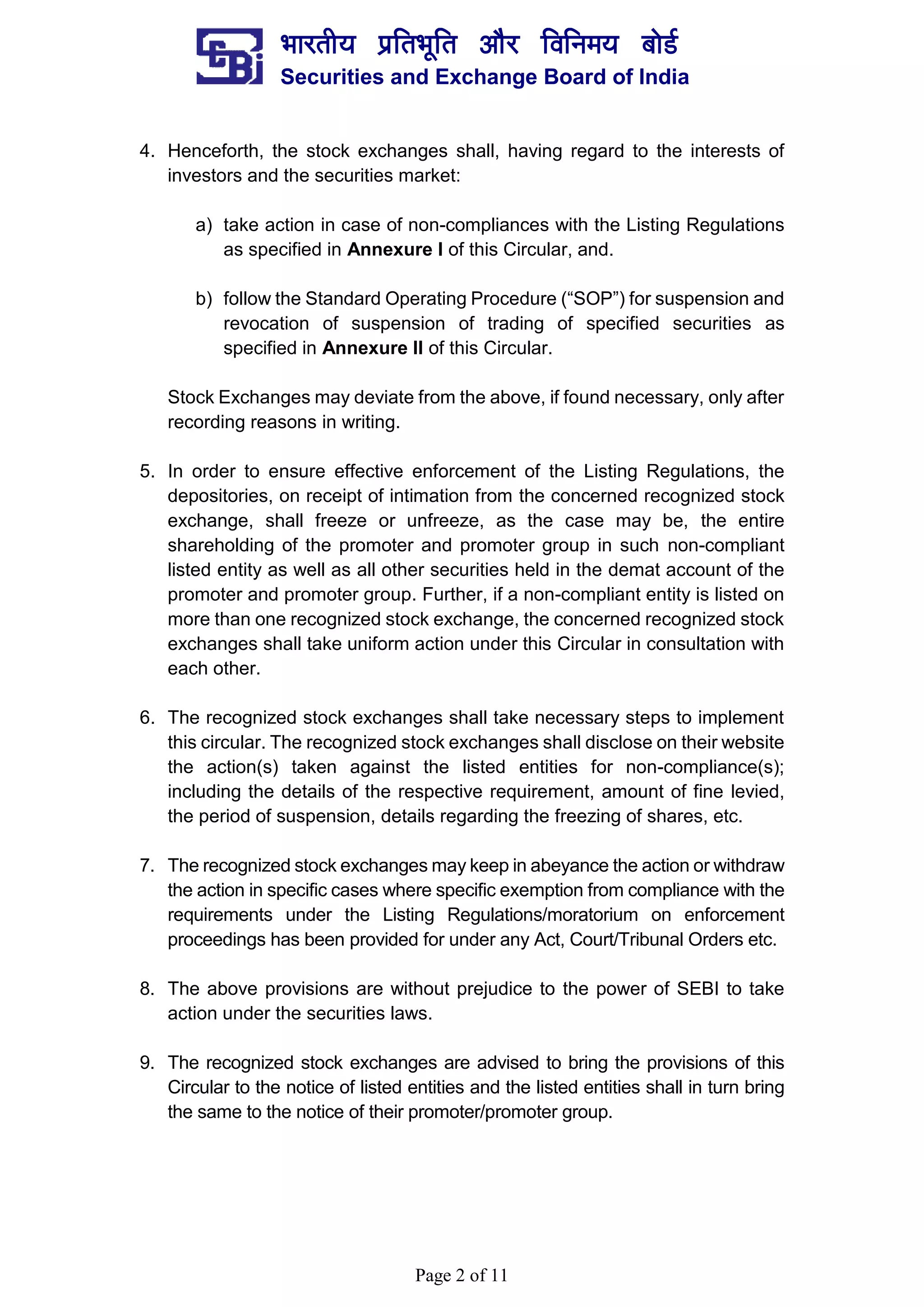 Latest Circular on Non compliance of SEBI LODR Regulations | PDF