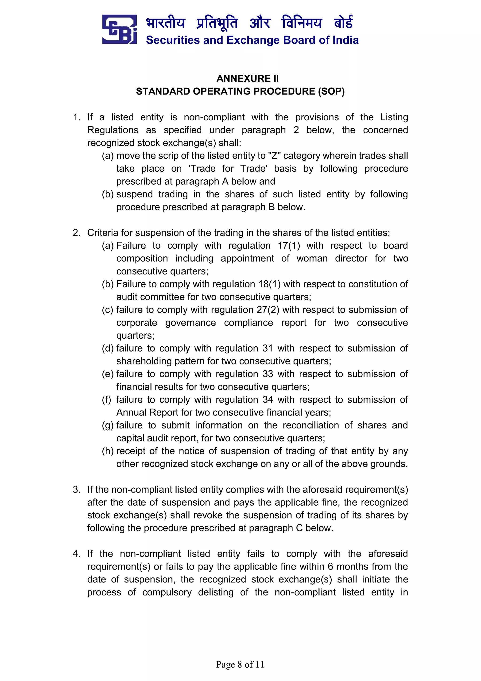 Latest Circular on Non compliance of SEBI LODR Regulations | PDF