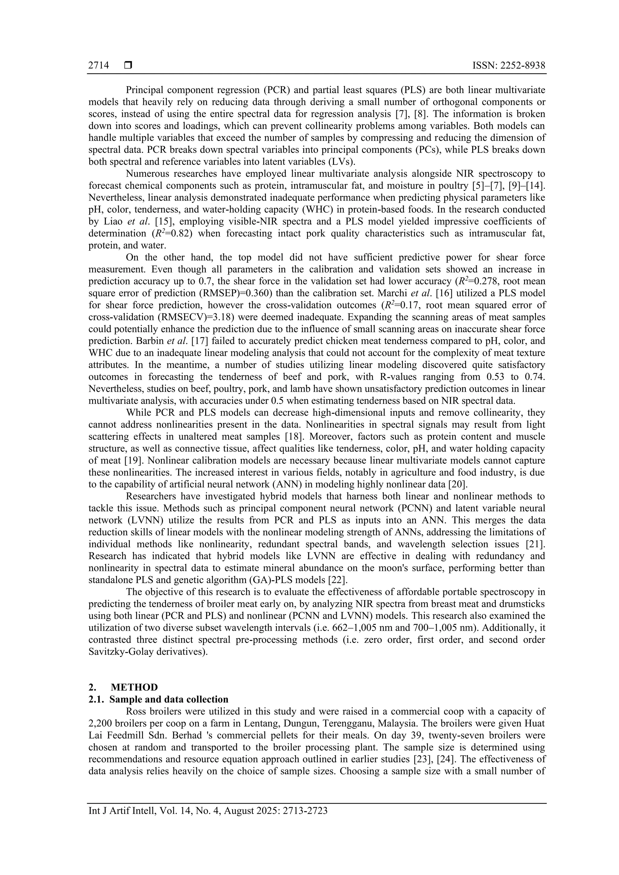 Broiler meats tenderness prediction using near infrared spectroscopy against non-linear ...