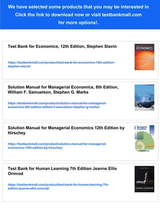 Solution Manual for Economics, 12th Edition, Stephen Slavin | PDF