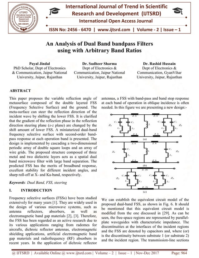 An Analysis of Dual Band bandpass Filters using with Arbitrary Band Ratios | PDF