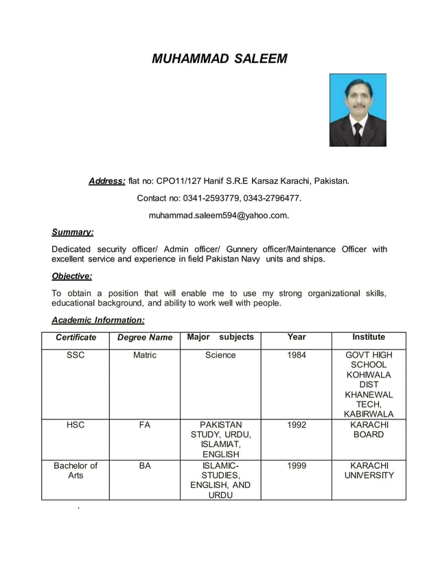 SALEEM CV 01 | PDF | Free Download