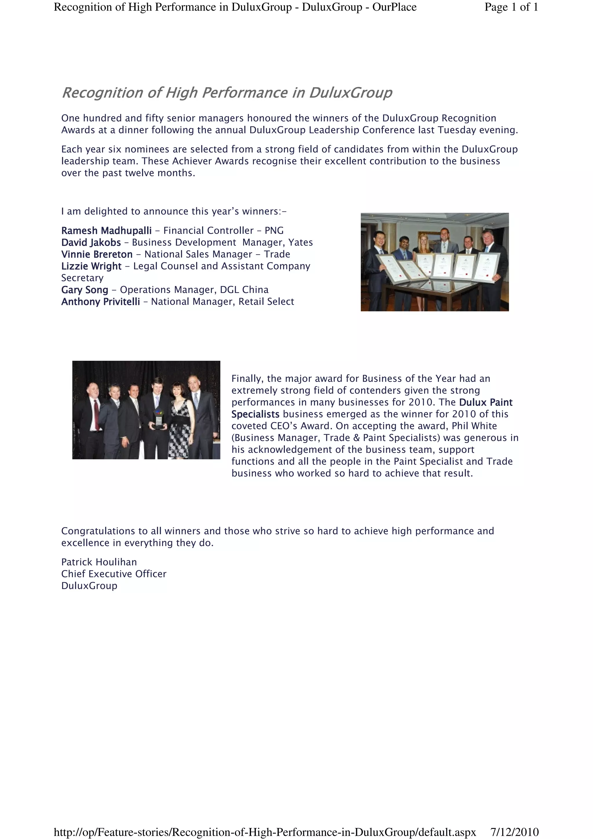 Our Place - Performance Award | PDF