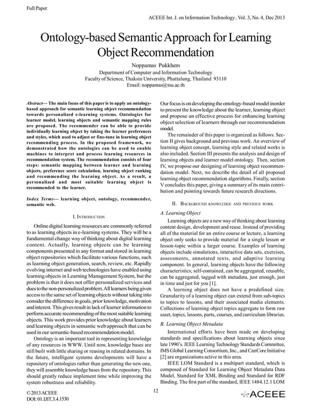 Ontology-based Semantic Approach for Learning Object Recommendation | PDF