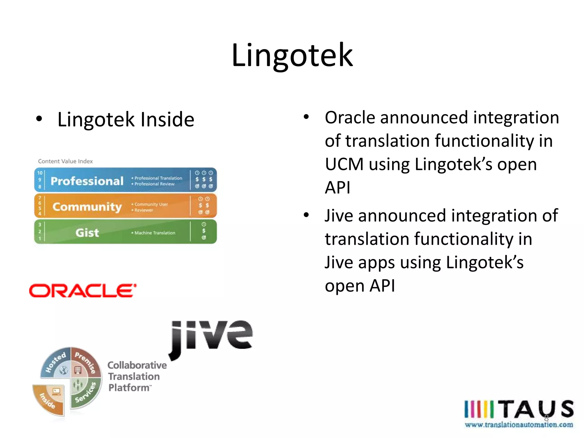 TAUS USER CONFERENCE 2010, Collaborative Translation Platform | PPT