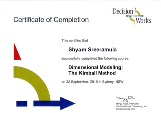 Dimensional Modeling -Kimball Method Course Certificate | PDF