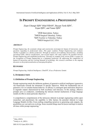 Paper Title: Is Prompt Engineering a Profession? | PDF