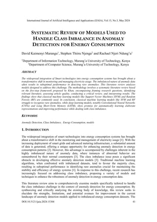 SYSTEMATIC REVIEW OF MODELS USEDTO HANDLE CLASS IMBALANCE IN ANOMALY DETECTION FOR ENERGY ...