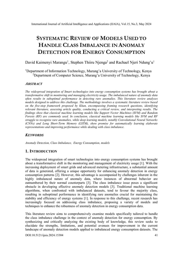 SYSTEMATIC REVIEW OF MODELS USEDTO HANDLE CLASS IMBALANCE IN ANOMALY ...