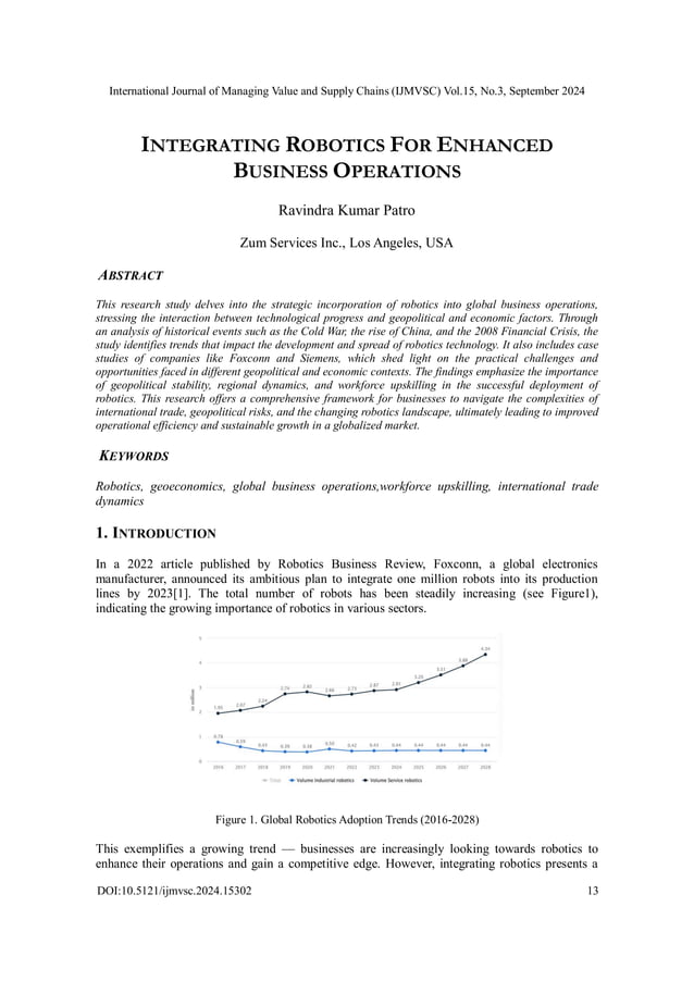 INTEGRATING ROBOTICS FOR ENHANCED BUSINESS OPERATIONS | PDF