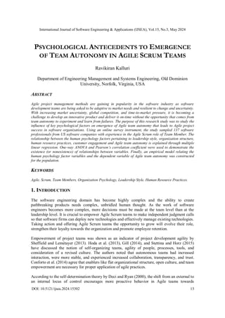 Psychological Antecedents to Emergence of Team Autonomy in Agile Scrum Teams | PDF