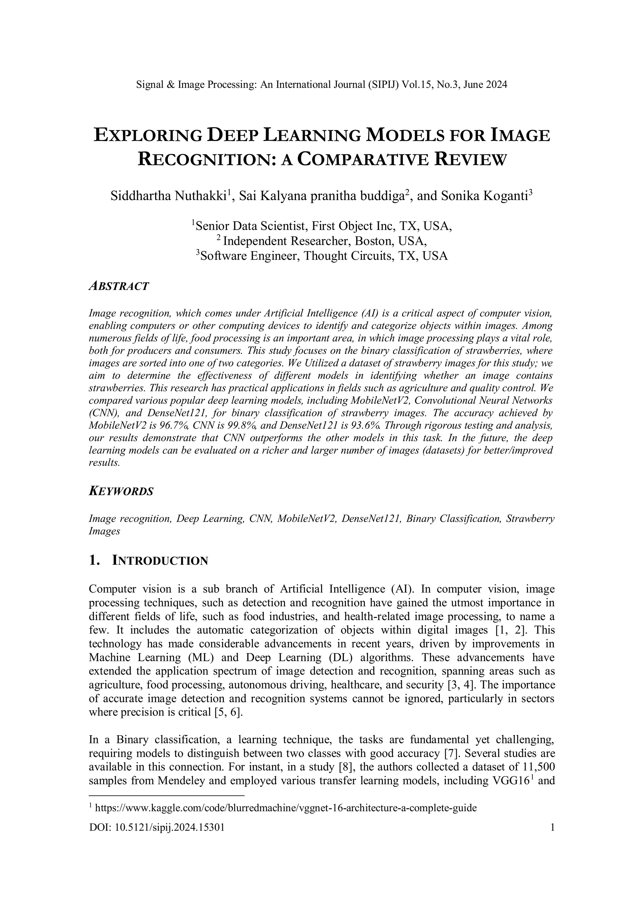 EXPLORING DEEP LEARNING MODELS FOR IMAGE RECOGNITION: A COMPARATIVE REVIEW | PDF