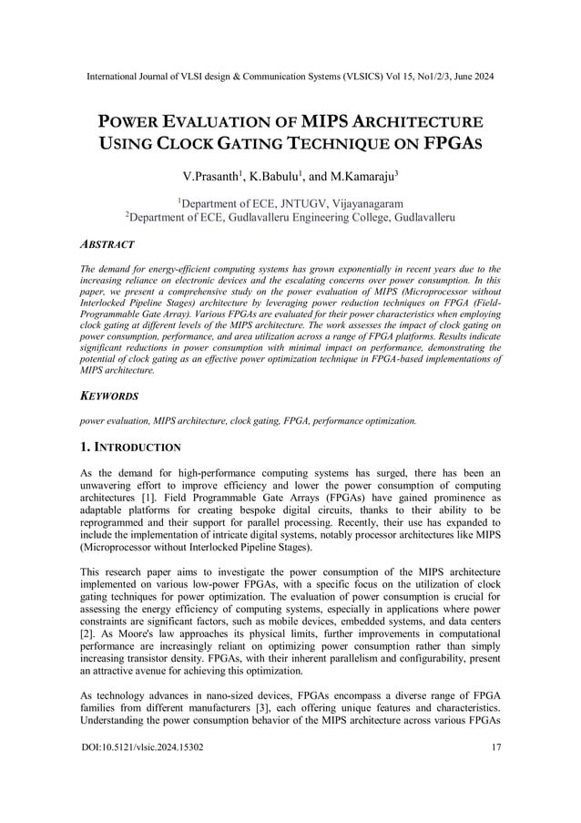 POWER EVALUATION OF MIPS ARCHITECTURE USING CLOCK GATING TECHNIQUE ON FPGAS | PDF | Programming ...