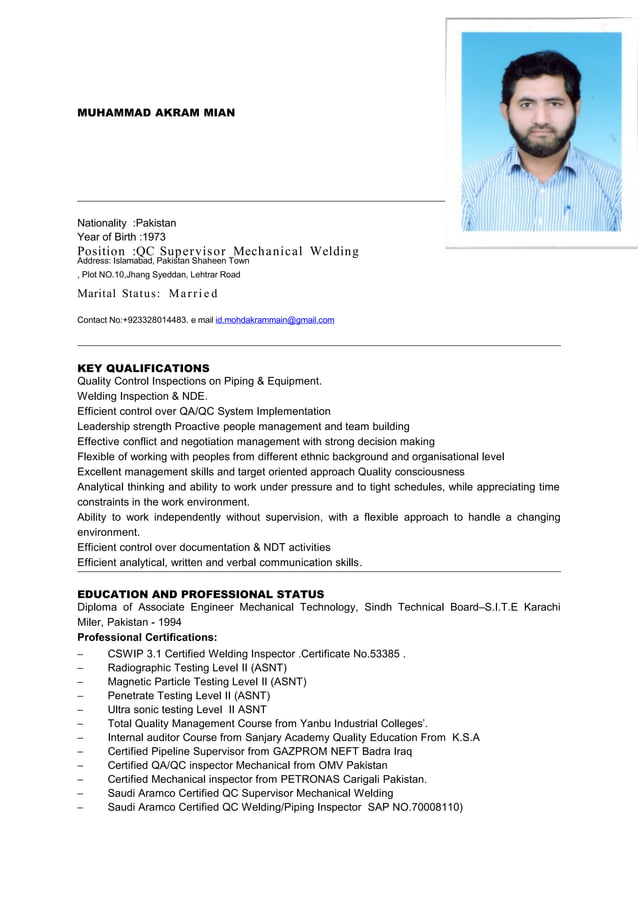 AKRAM CV QC Supervisor Mechanical | DOC